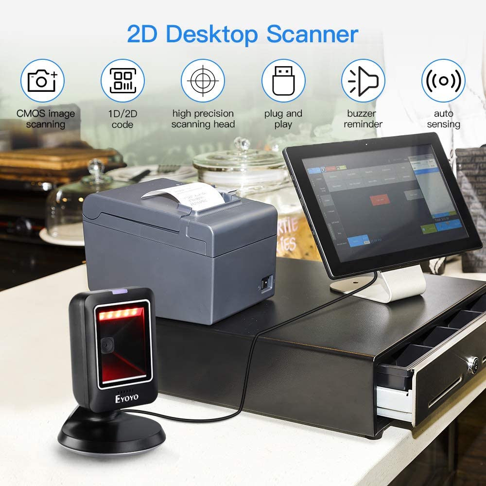 Eyoyo 2D 1D Desktop Barcode Scanner, Platform Scanner with Automatic ...